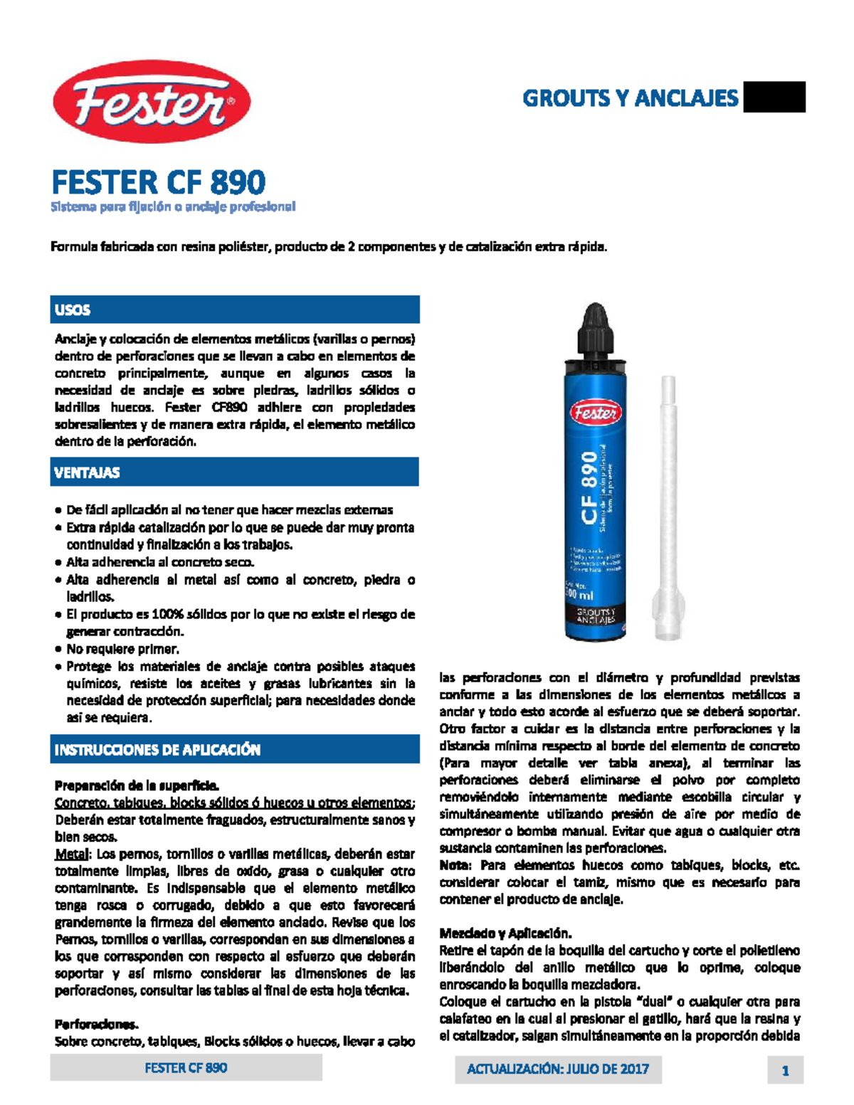 Fester CF 890: Sistema de Anclaje Profesional y Aplicaciones - Studocu