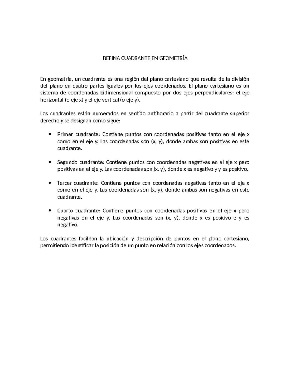 Cuandrante en geometria - DEFINA CUADRANTE EN GEOMETRÍA En geometría ...