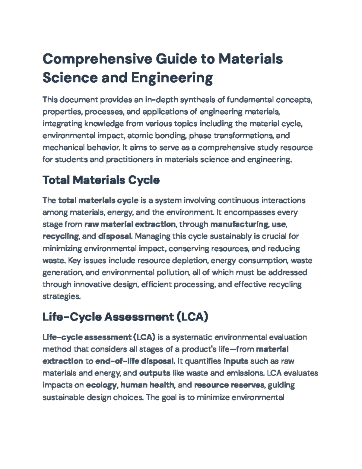 Comprehensive Study of Materials Science & Engineering Concepts (ENGR ...