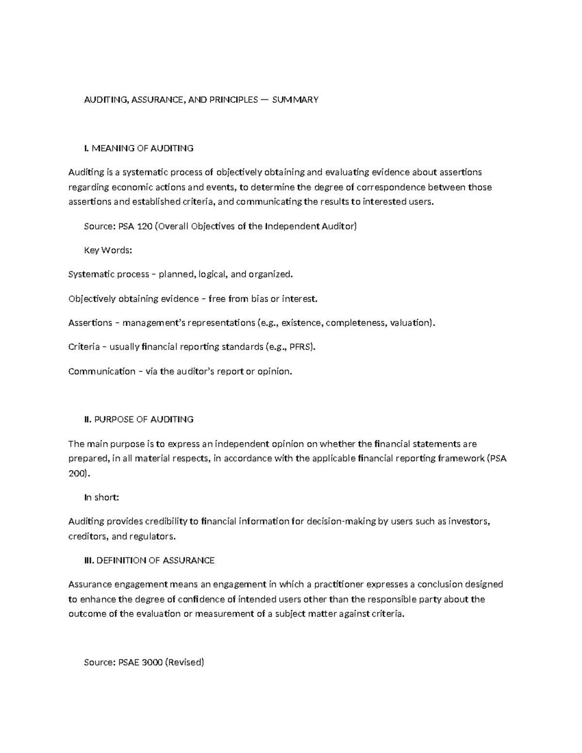 AUDITING & ASSURANCE PRINCIPLES SUMMARY - AS-WPS Office - Studocu