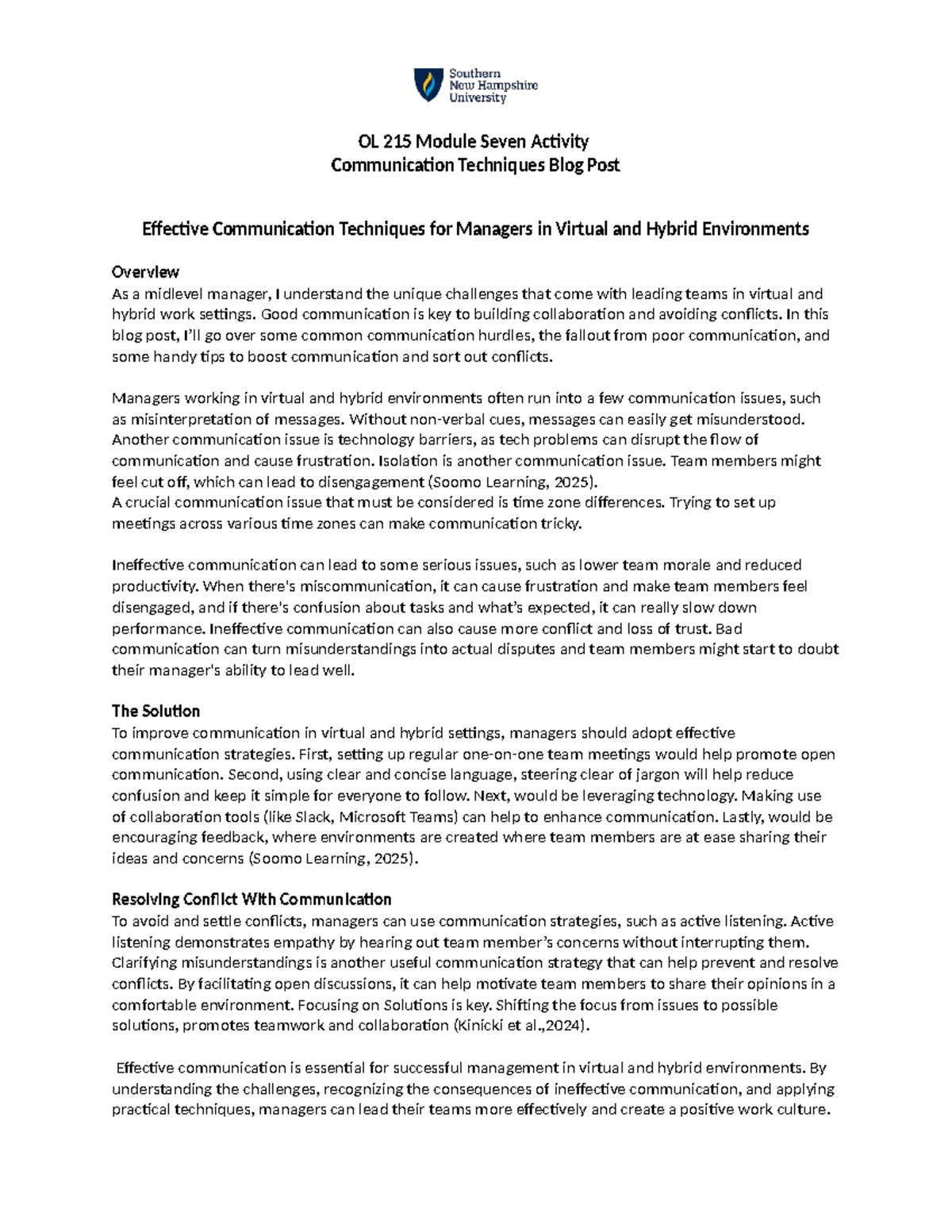 OL 215 Module 7 Activity: Effective Communication in Virtual Teams ...