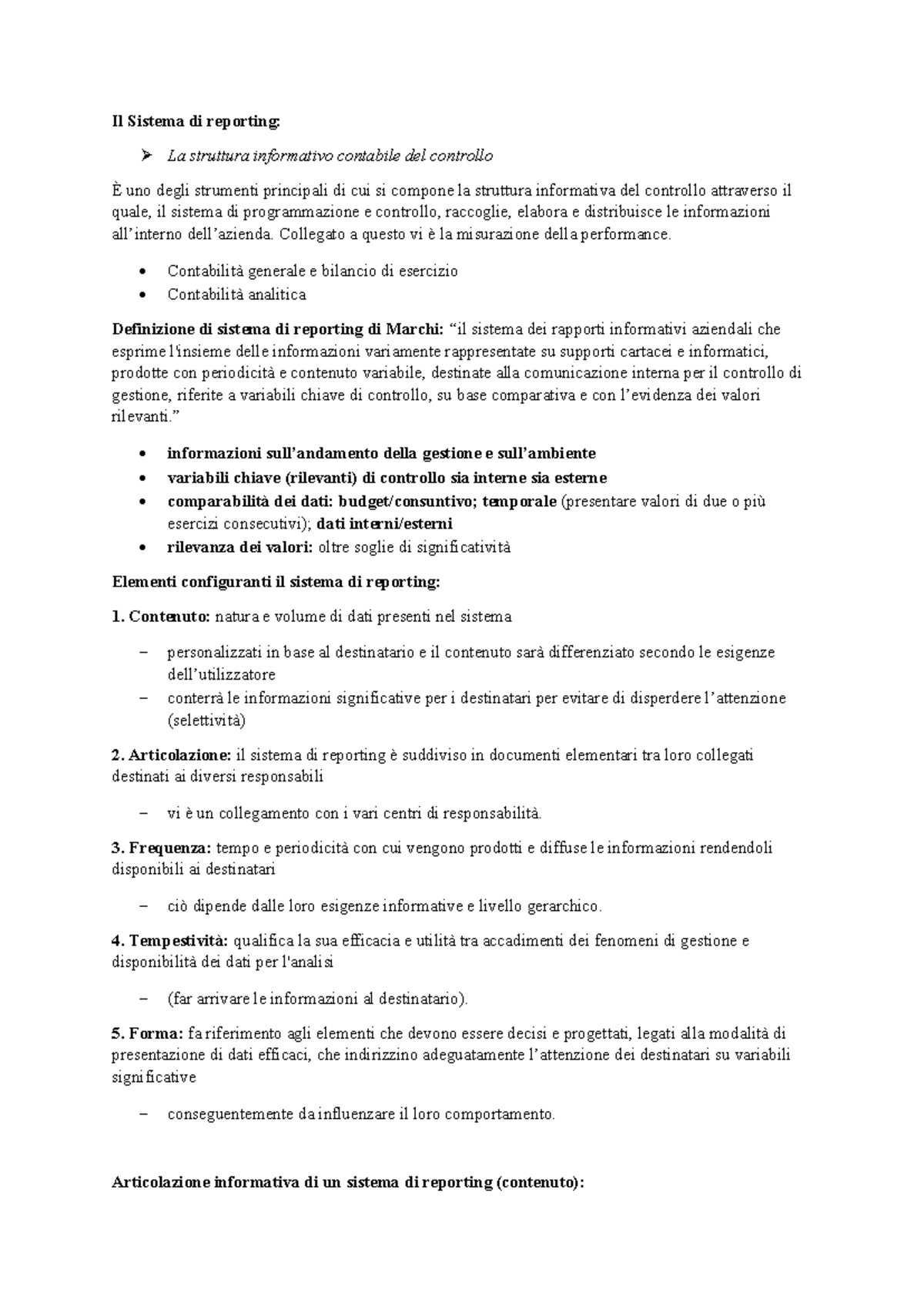 Il Sistema di Reporting: Struttura e Performance Aziendale - Studocu