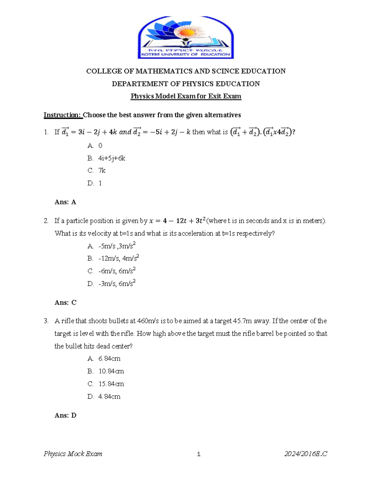 Physics Mock Exam Compilation for Exit Exam - PHYS 101 - Studocu