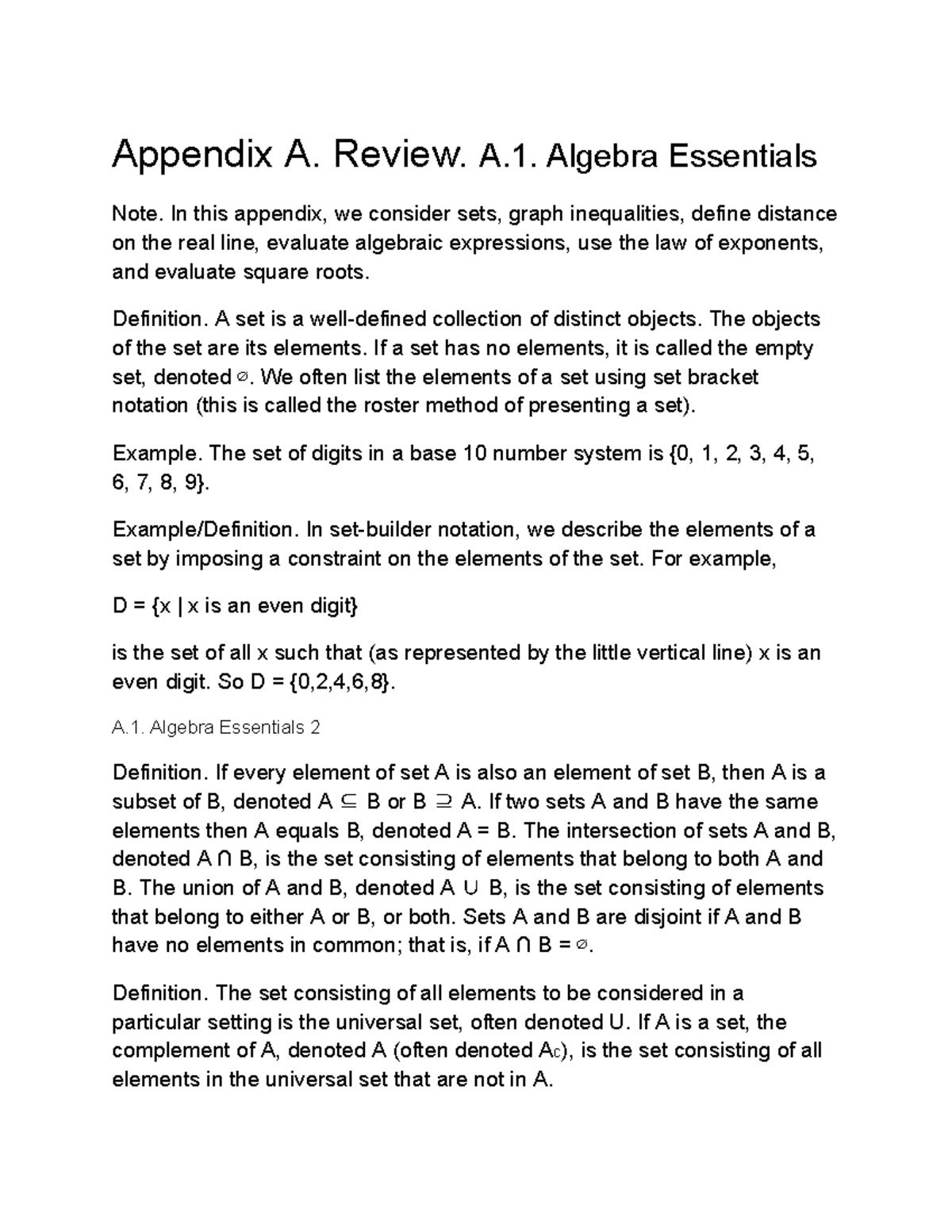 Precalc Notes - Appendix A: Algebra Essentials Overview - Studocu