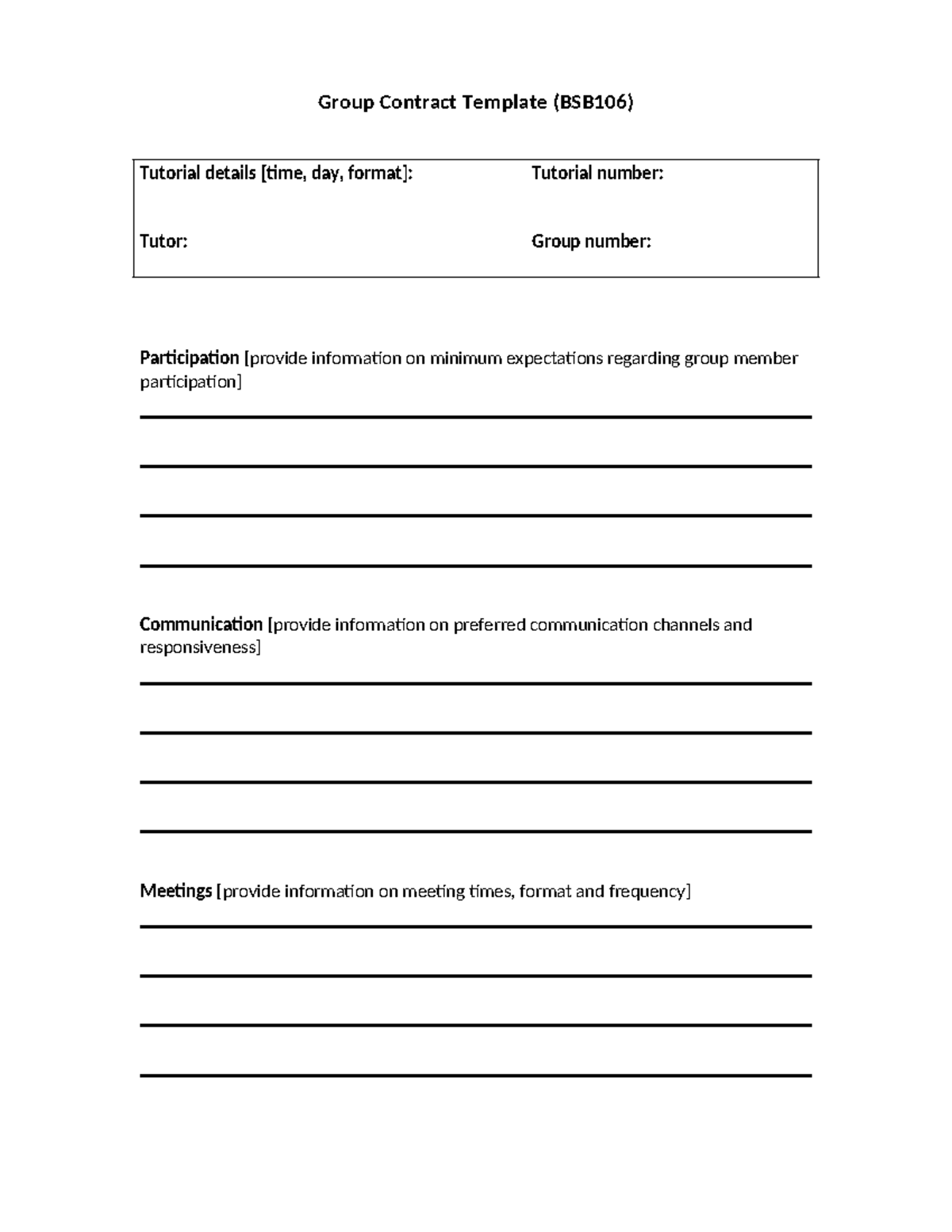 BSB106 Group Contract Template: Guidelines for Collaboration - Studocu