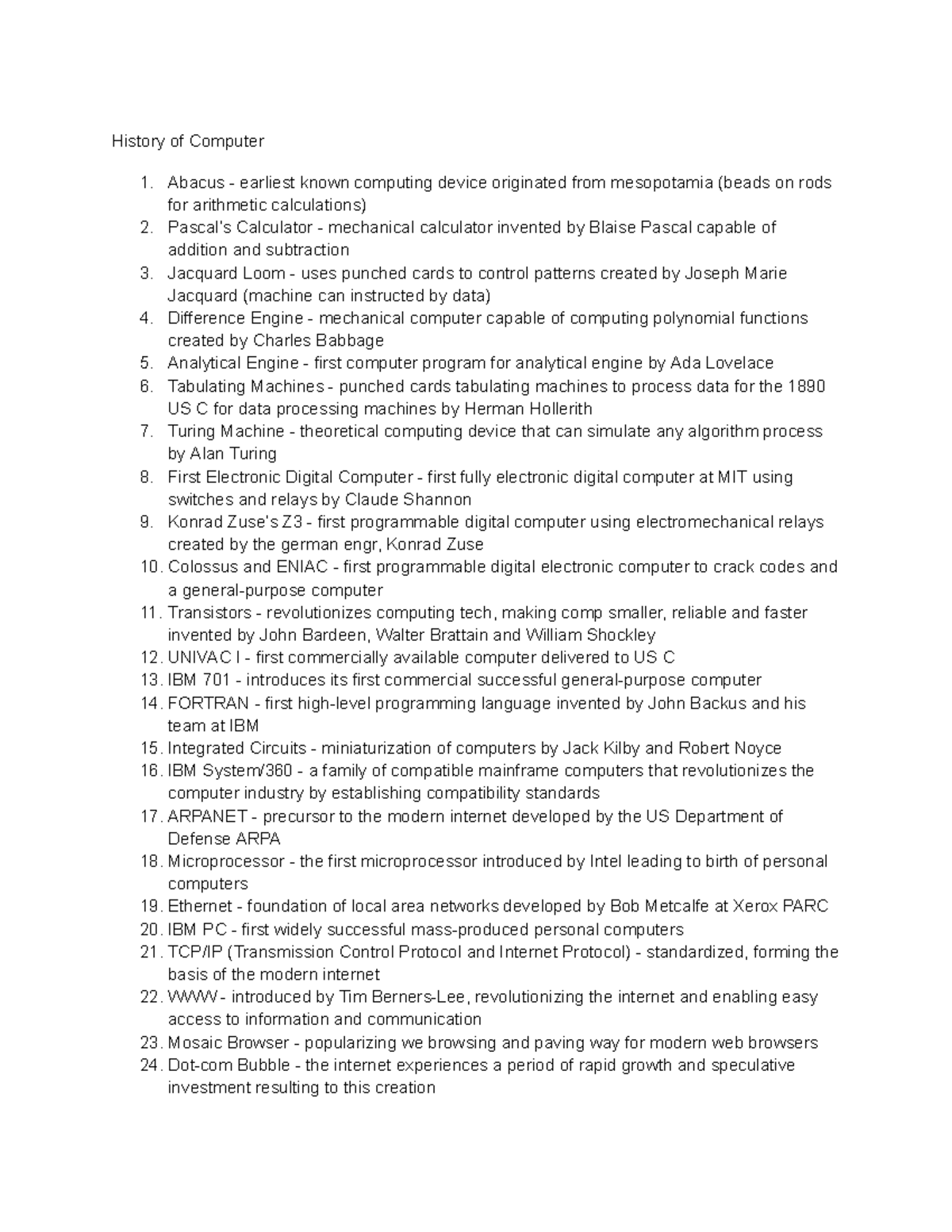 Computer Summary Notes: Evolution from Abacus to Modern Computing - Studocu