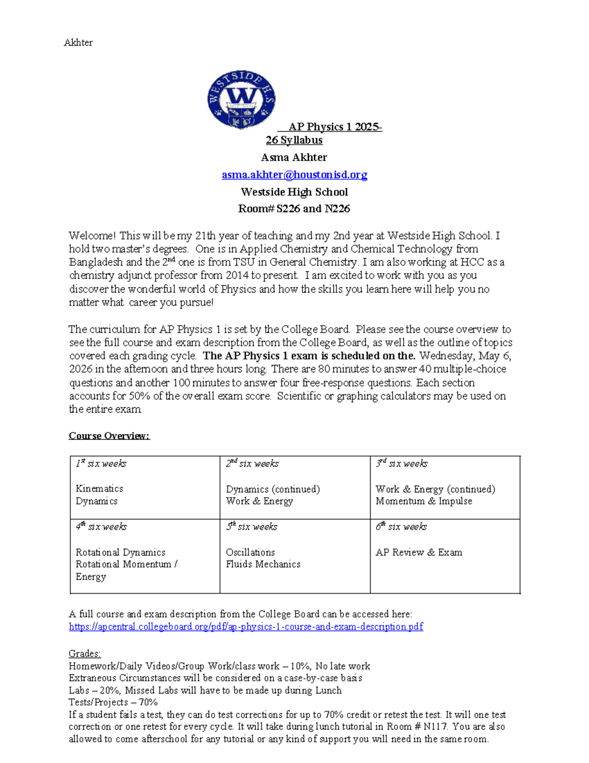 AP Physics 1 Syllabus 2025 - Akhter Final Version - Studocu