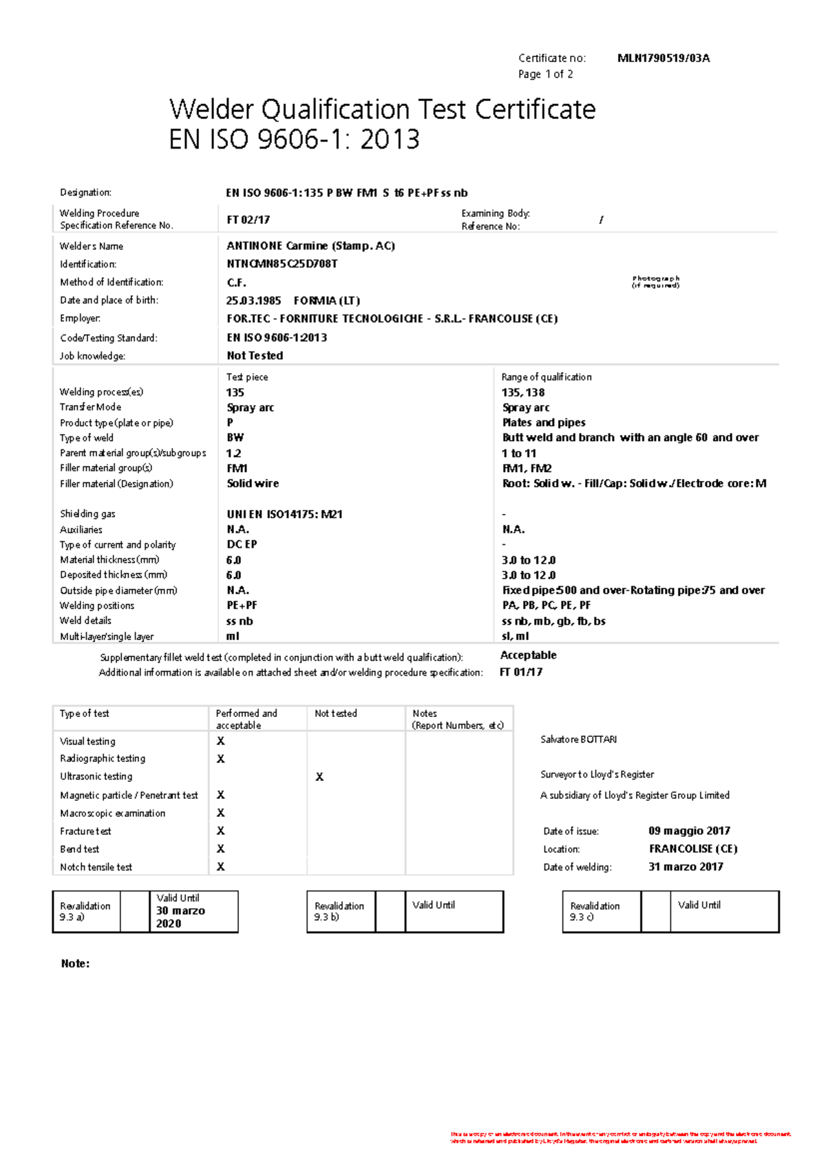 Welder Qualification Test Certificate EN ISO 135 P BW FM1 - Studocu
