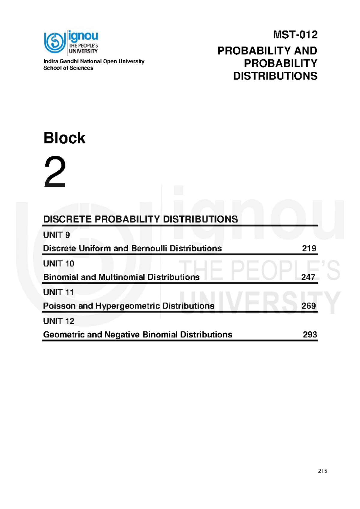 MST011 Block 2: Discrete Probability Distributions Overview - Studocu
