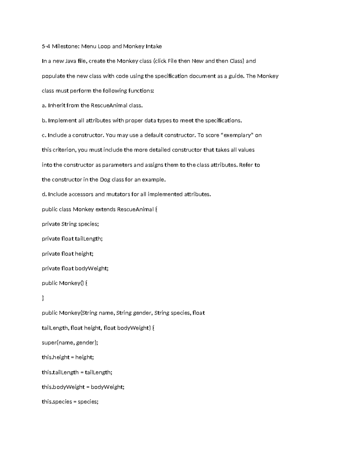 5-4 Milestone - Module 5 - 5-4 Milestone: Menu Loop and Monkey Intake In a new Java file, create ...