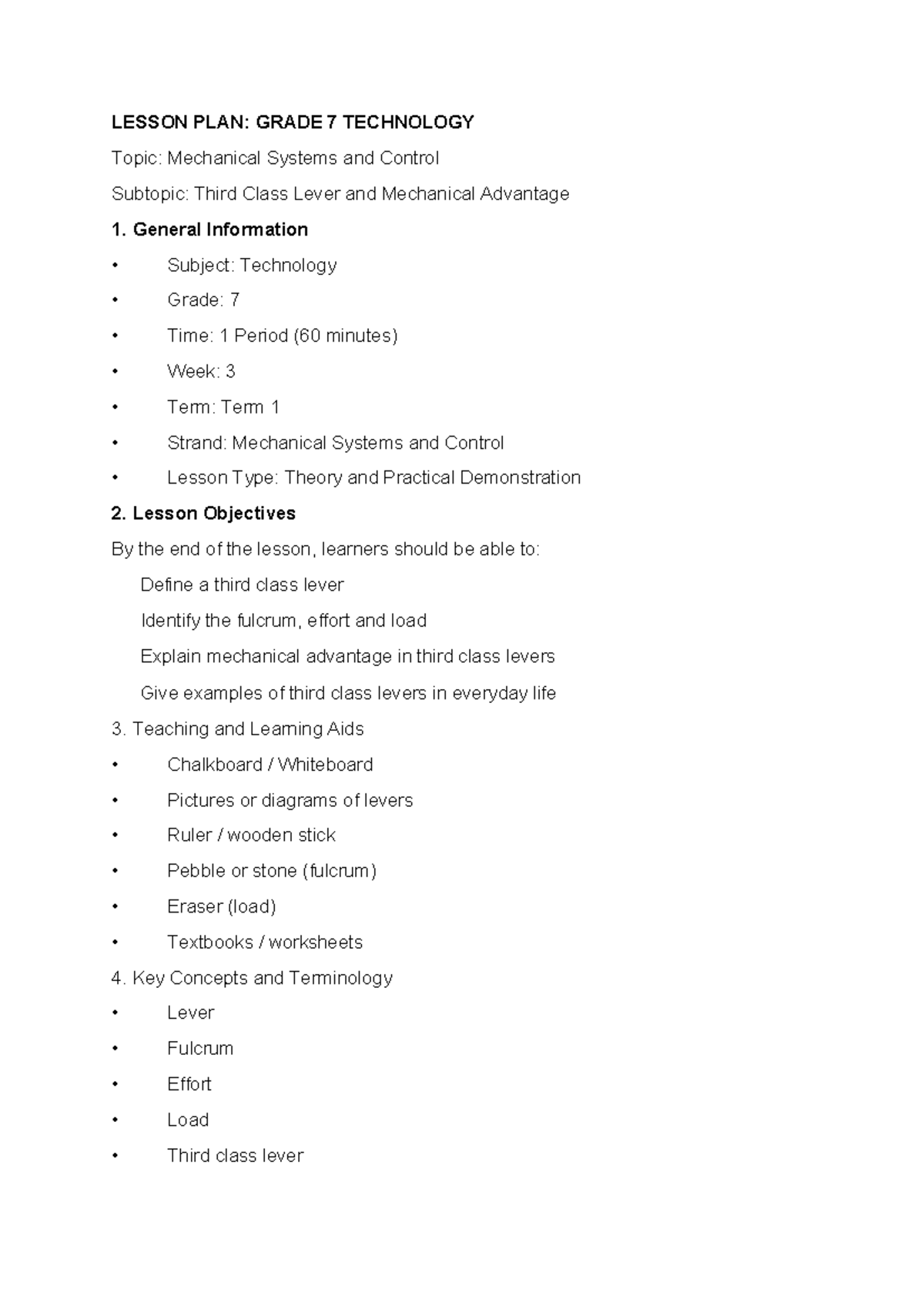 TERM 1 WEEK 3(B) - Grade 7 Technology Lesson on Third Class Levers ...