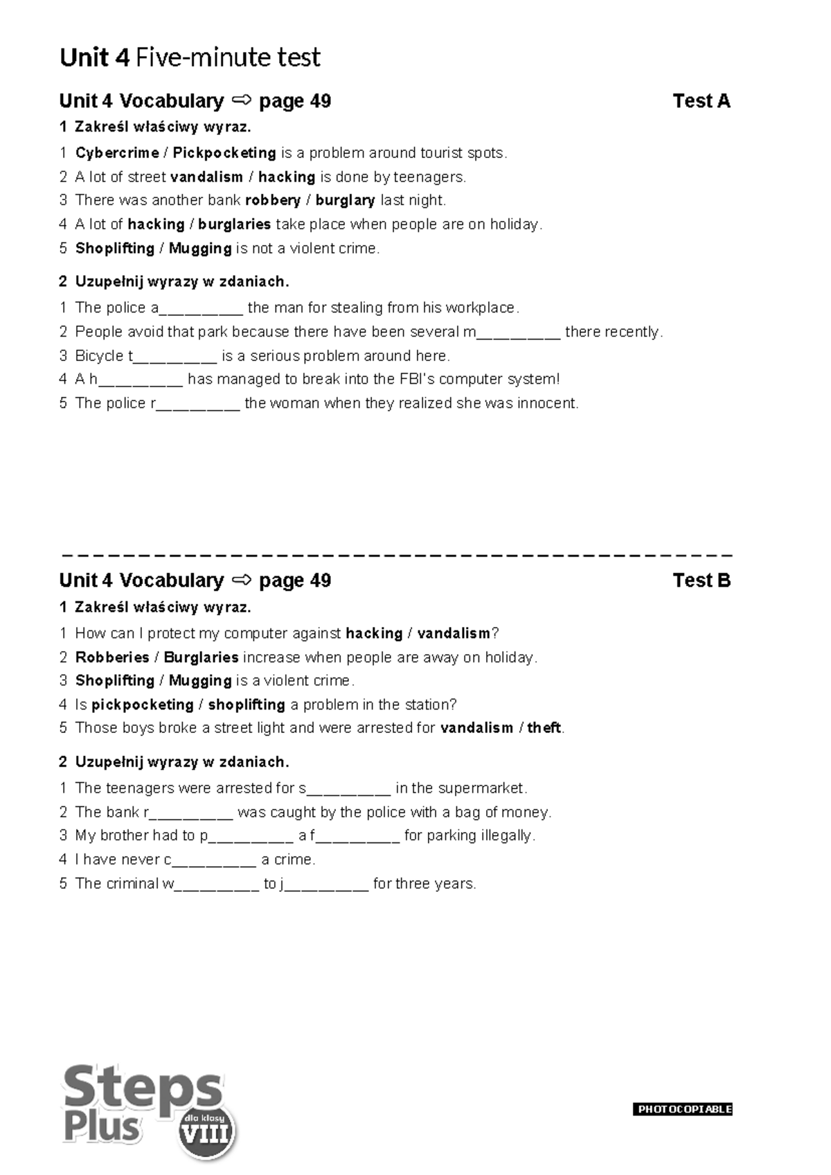 Unit 4 5-Minute Test - Vocabulary & Grammar Insights - Studocu