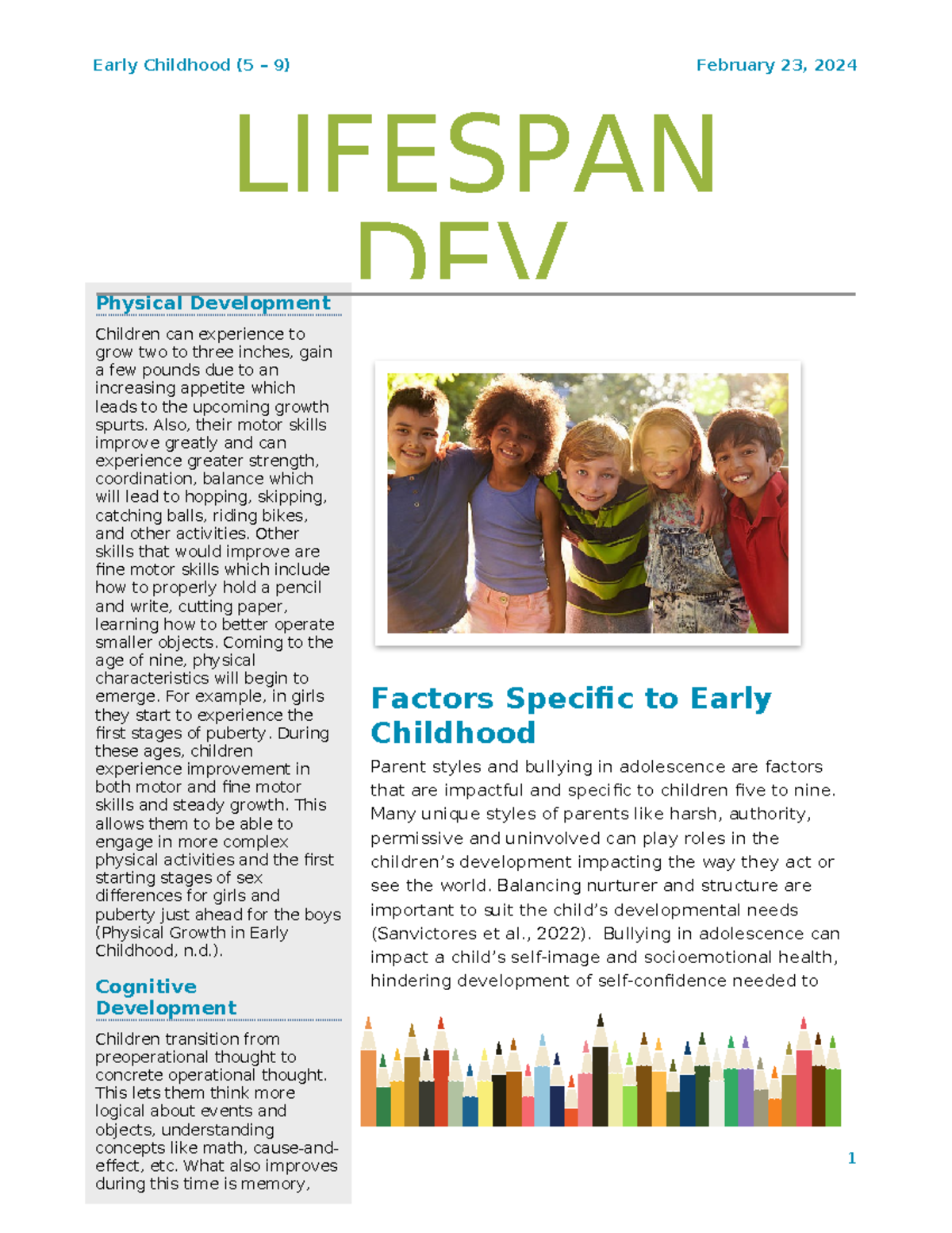 Development Newsletter YES: Early Childhood Insights (Ages 5-9) - Studocu