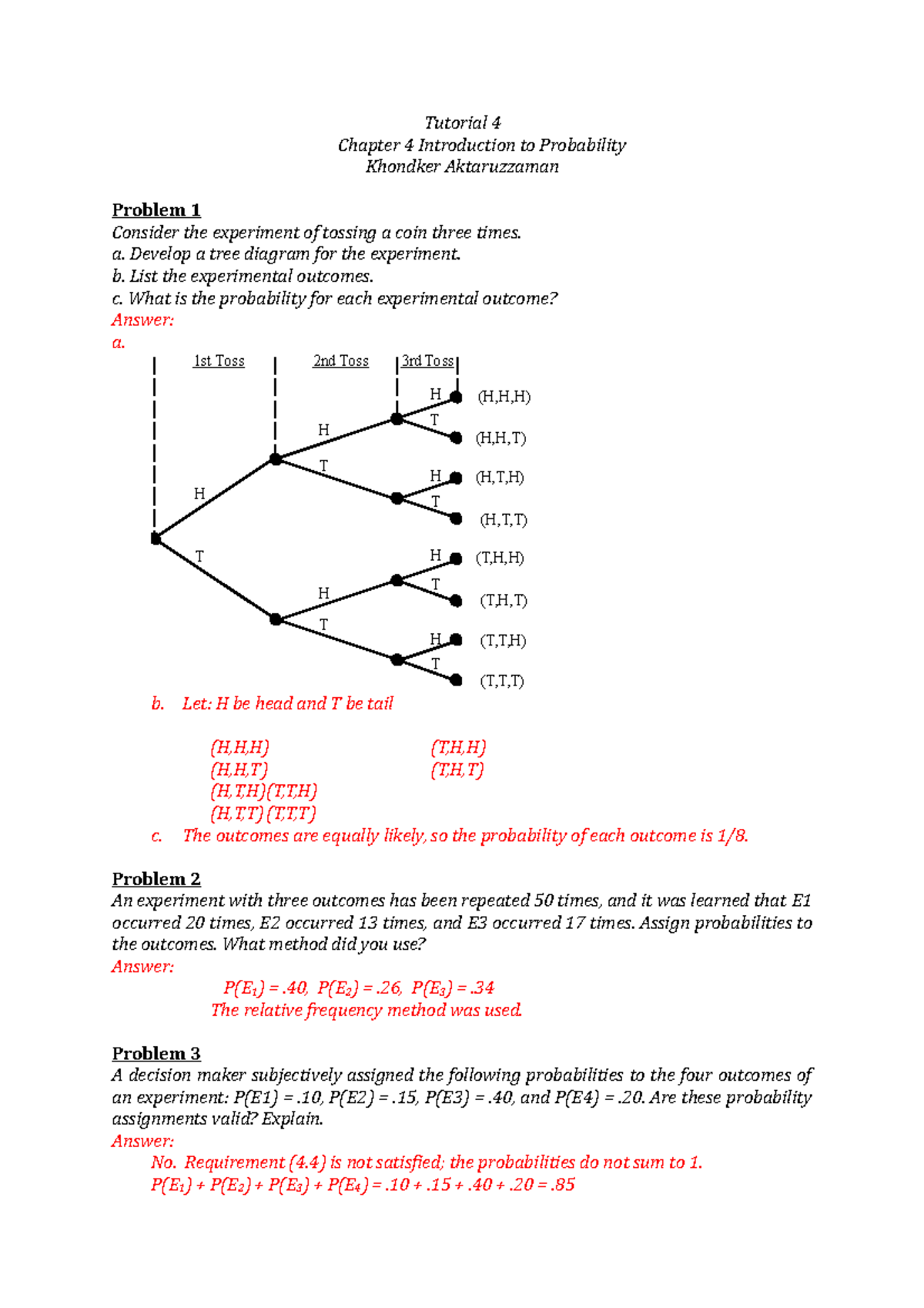 Probability Tutorial 4 Solutions - Intro to Probability Analysis - Studocu