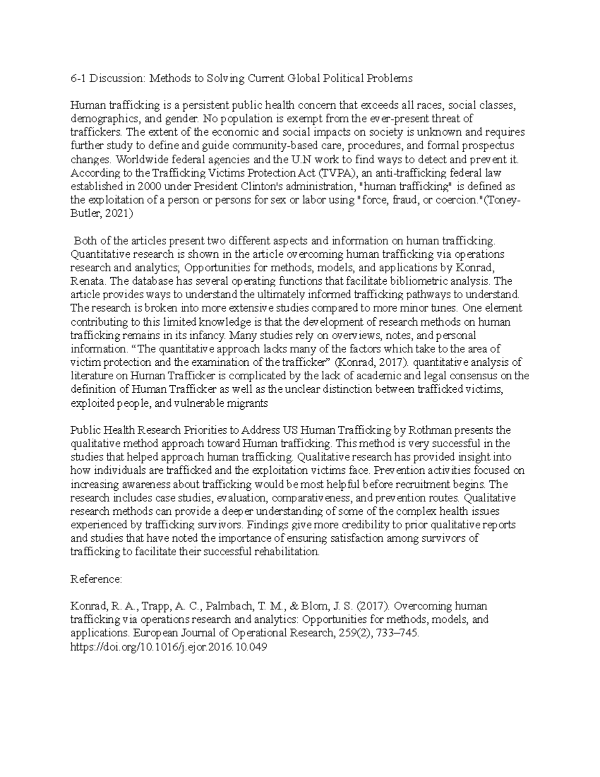 6-1 Discussion: Analyzing Solutions for Global Human Trafficking Issues ...