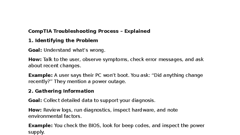CompTIA A+ Comprehensive Hardware Troubleshooting Guide - Studocu