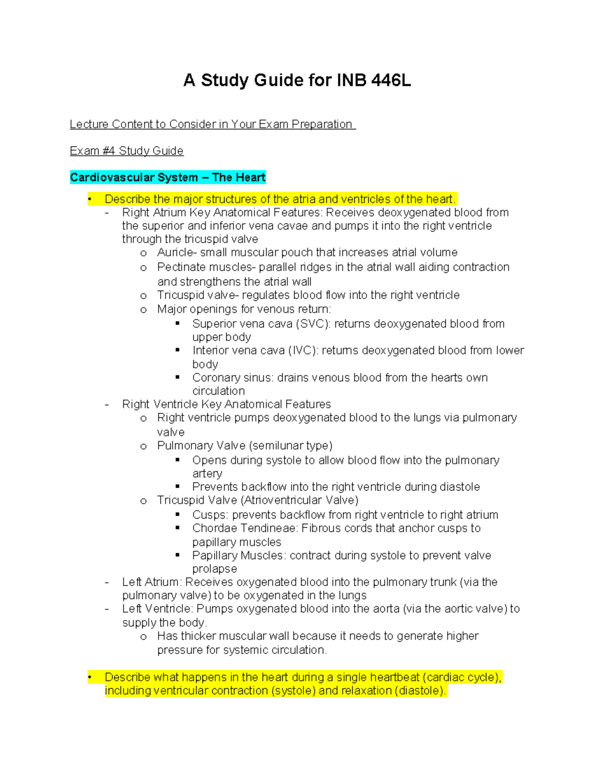 Cardiovascular and Immune System Overview - Key Concepts and Functions - A Study Guide for INB ...