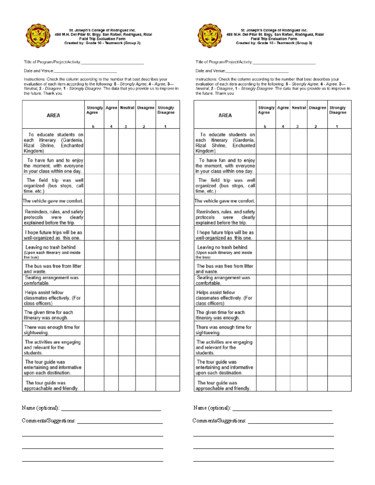 Math evaluation form - St. College of Rodriguez Inc. St. College of ...