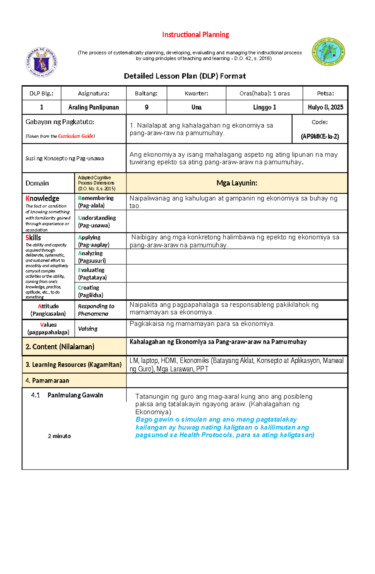 COT-1-DLP-deped-DB1: Kahalagahan ng Ekonomiya sa Pamumuhay - Detailed ...