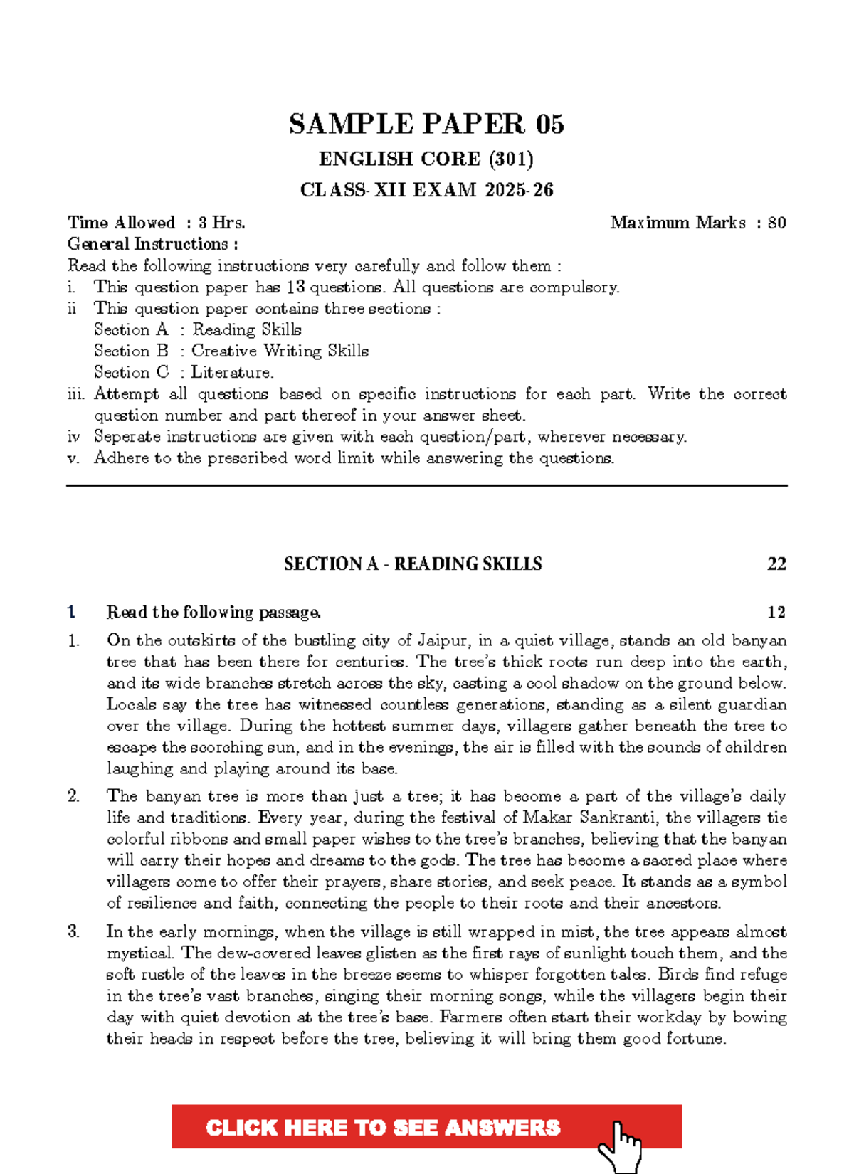 CBSE 12th English Core Sample Paper 05 - Comprehensive Exam Guide - Studocu