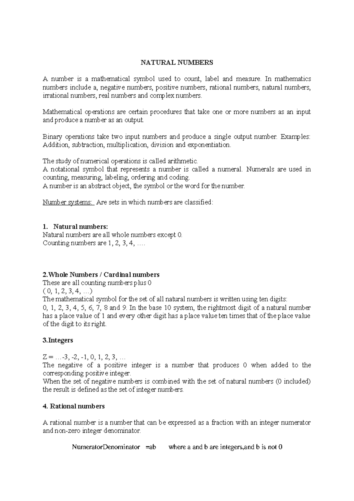 Psy100 - Lecture Notes on Natural Numbers and Their Properties - Studocu
