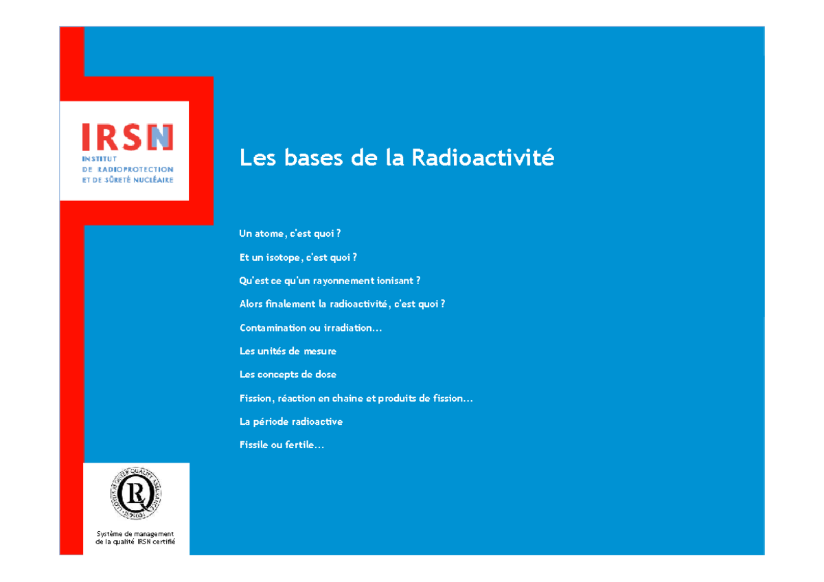 Fiche de Révision : Les Bases de la Radioactivité - Résumé - Studocu