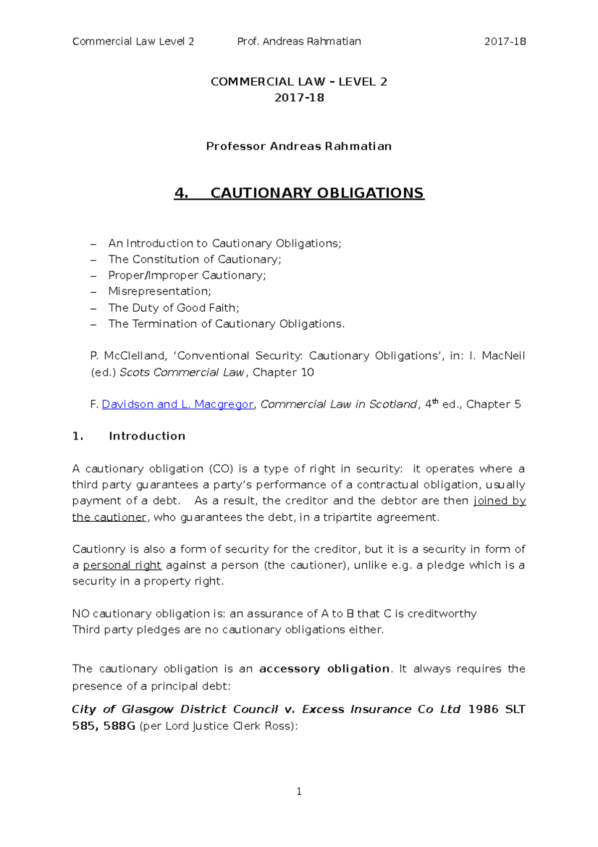 Cautionary Obligations - Handout - COMMERCIAL LAW – LEVEL 2 2017 ...