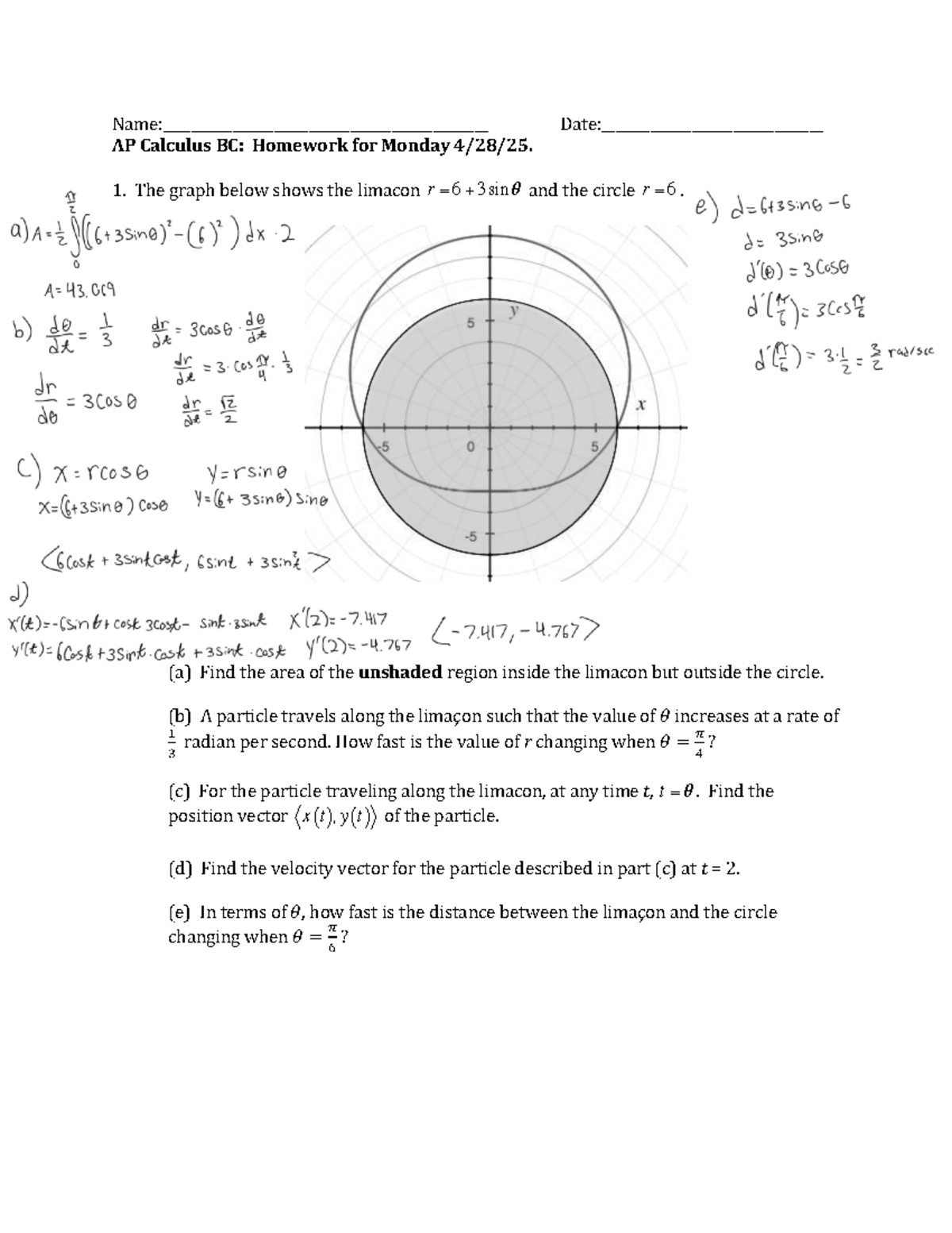 AP Calculus BC: Homework on Limacon and Circle Area Calculations - Studocu