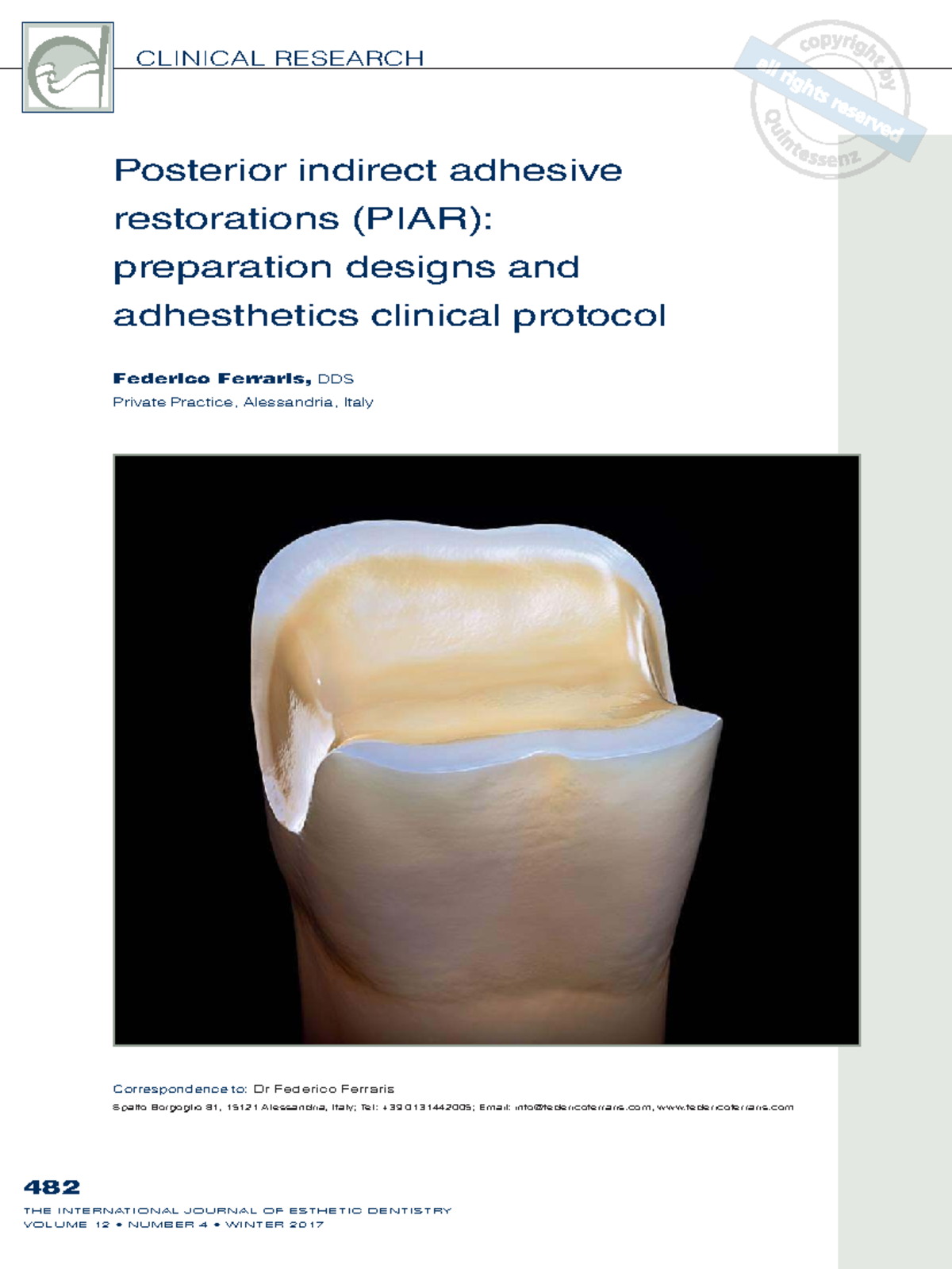 CLINICAL RESEARCH: Posterior Indirect Adhesive Restorations (PIAR ...