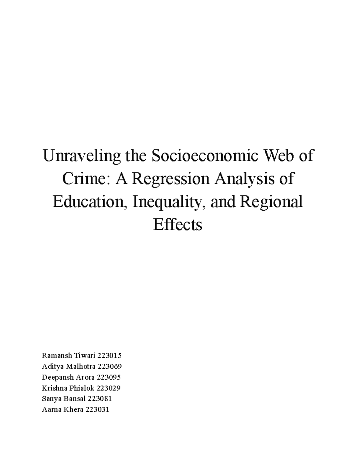 Econometrics Project: Socioeconomic Factors and Crime Rates Analysis ...