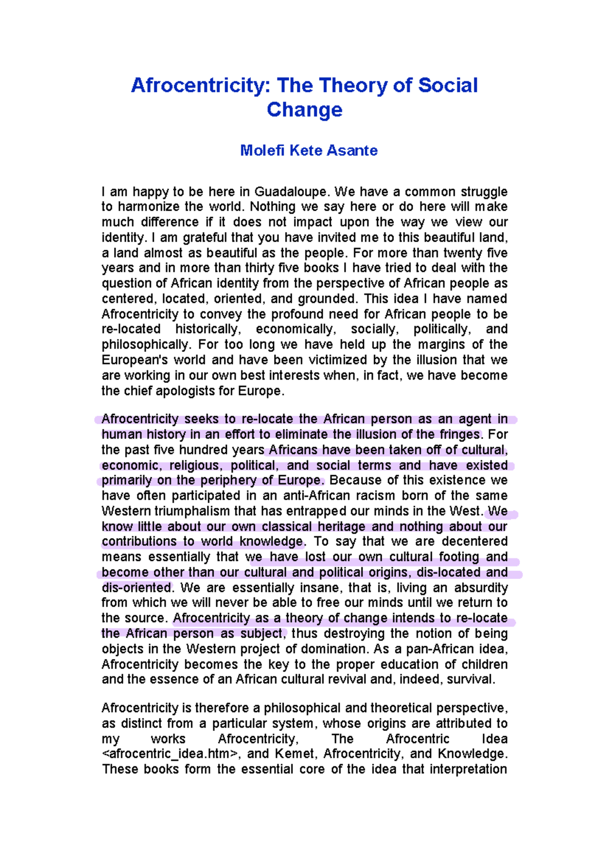 Afrocentricity Theory of Social Change - Afrocentricity: The Theory of ...