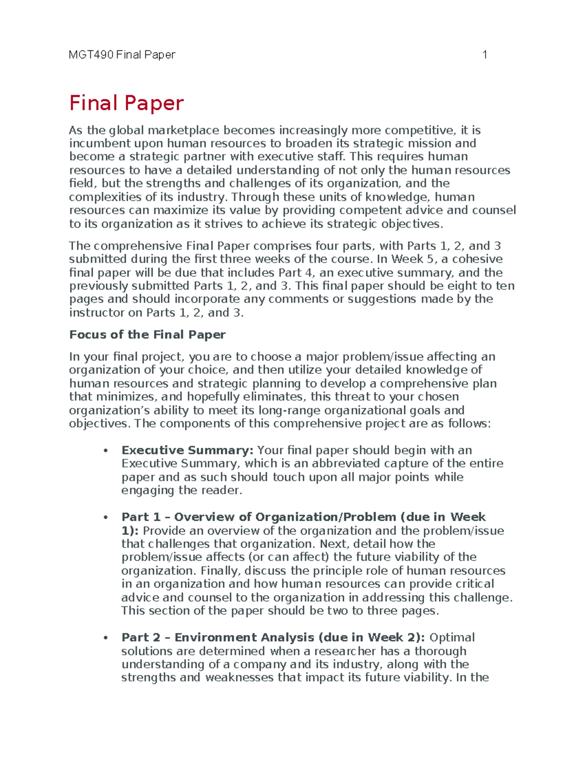 MGT490 Final Paper: Strategic Human Resources Planning and ...