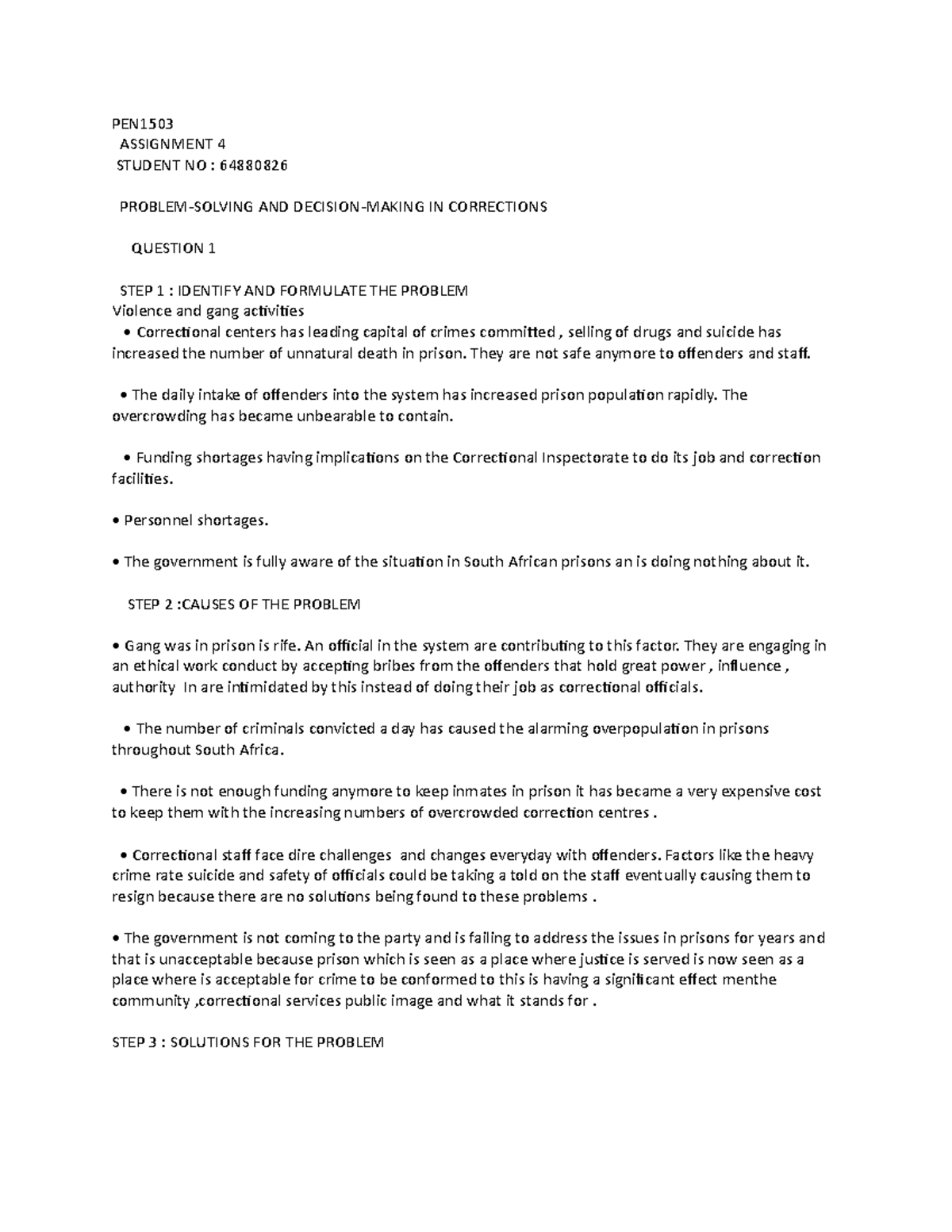 Pen 1503 copy - assignment 04 - PEN ASSIGNMENT 4 STUDENT NO : 64880826 ...