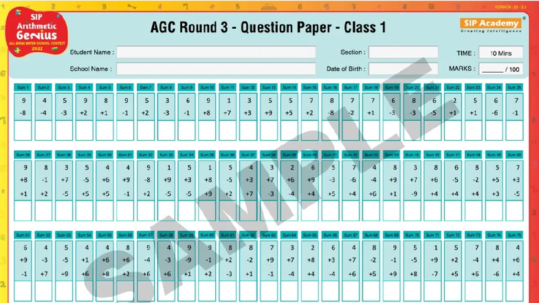SIP Arithmetic AGC Round 3 Question Paper Class 1 - 2022 - Studocu