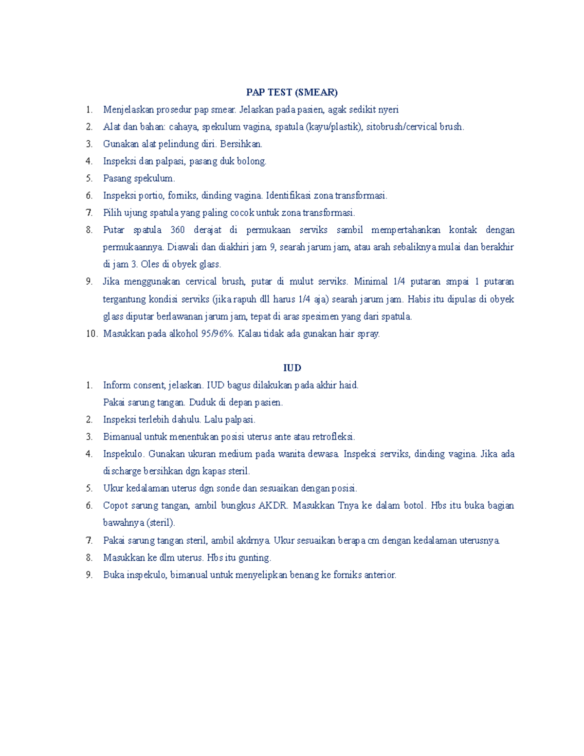 PAP Smear & IUD Procedure Guidelines - Skillab - Studocu