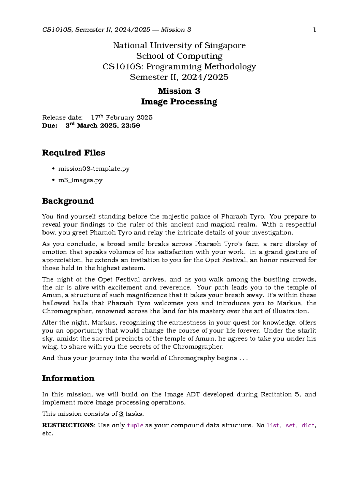 CS1010S Mission 3: Image Processing Techniques & Operations - Studocu