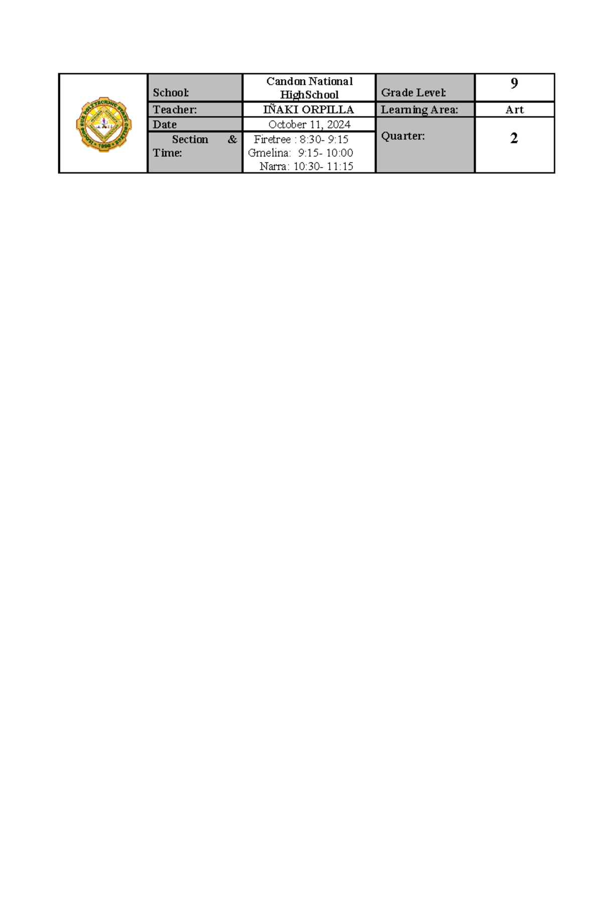 ART9 Q2 DLP W2 D3 - Lesson Plan on Renaissance & Baroque Art - Studocu