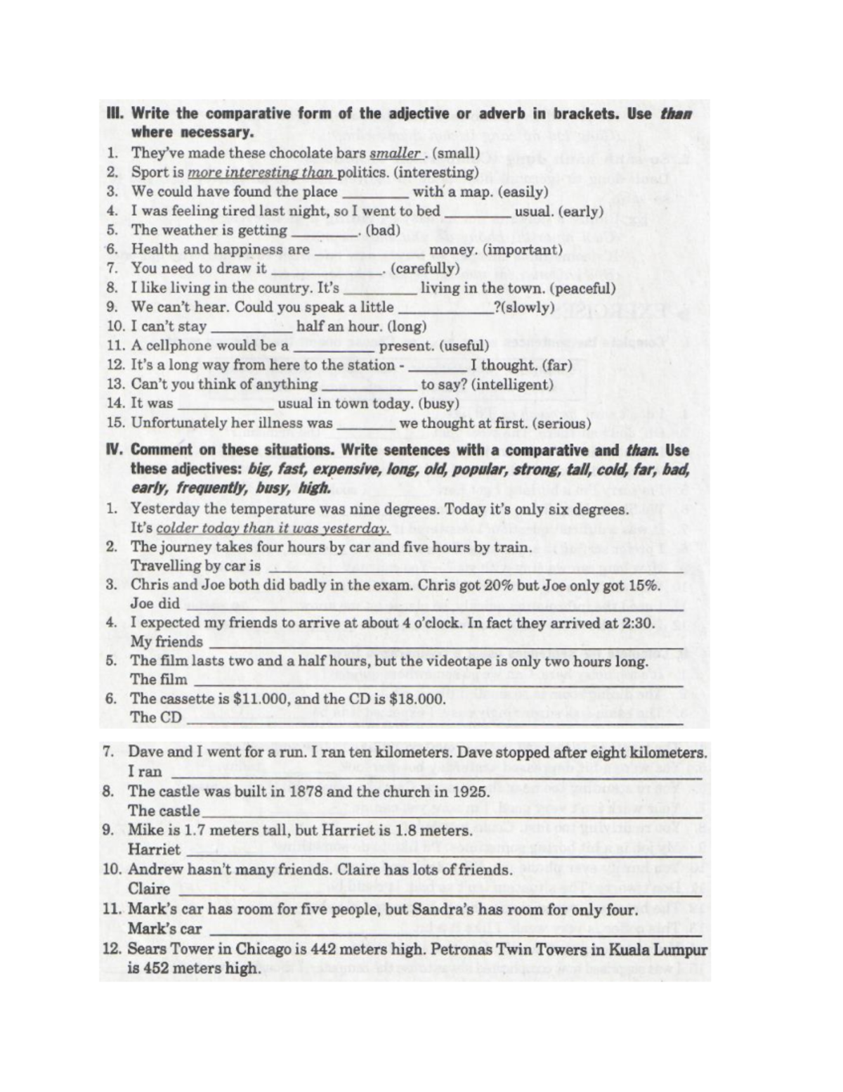 Comparative and Superlative Forms Practice - Grammar 1 - Studocu
