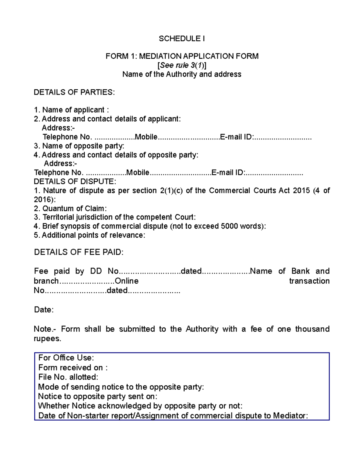 Commercial Court Rules & Forms: Mediation Application & Data - Studocu