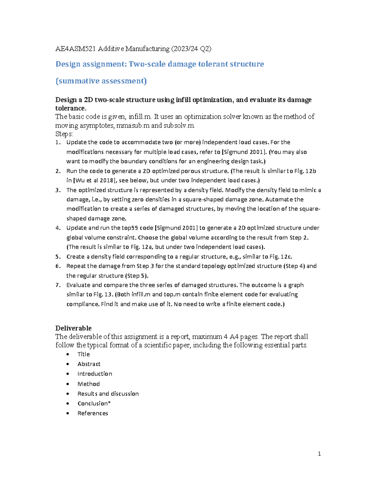AE4ASM521 Design Assignment: Two-Scale Damage Tolerant Structure ...