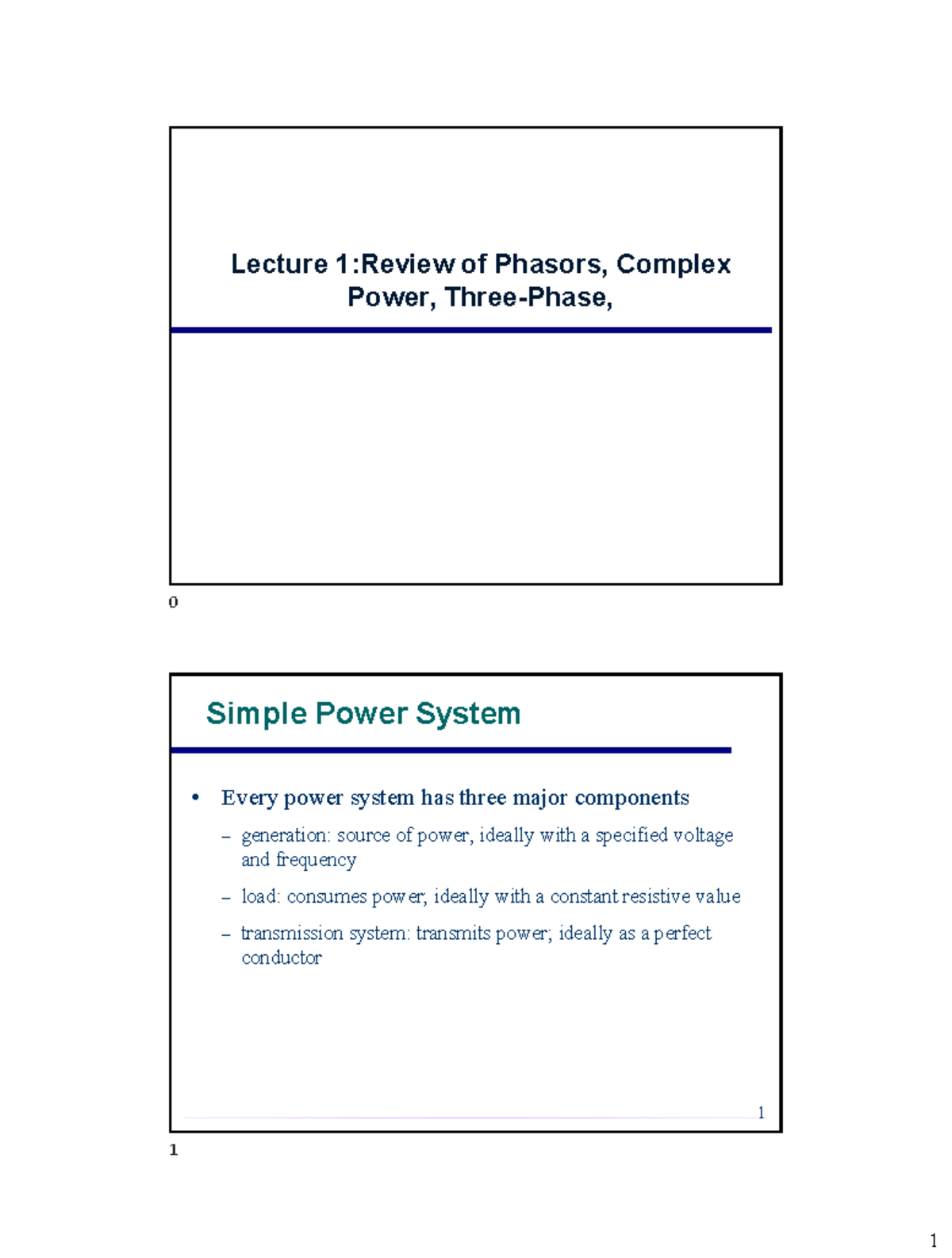 Lecture 1: Phasors and Complex Power in Power Systems - Studocu