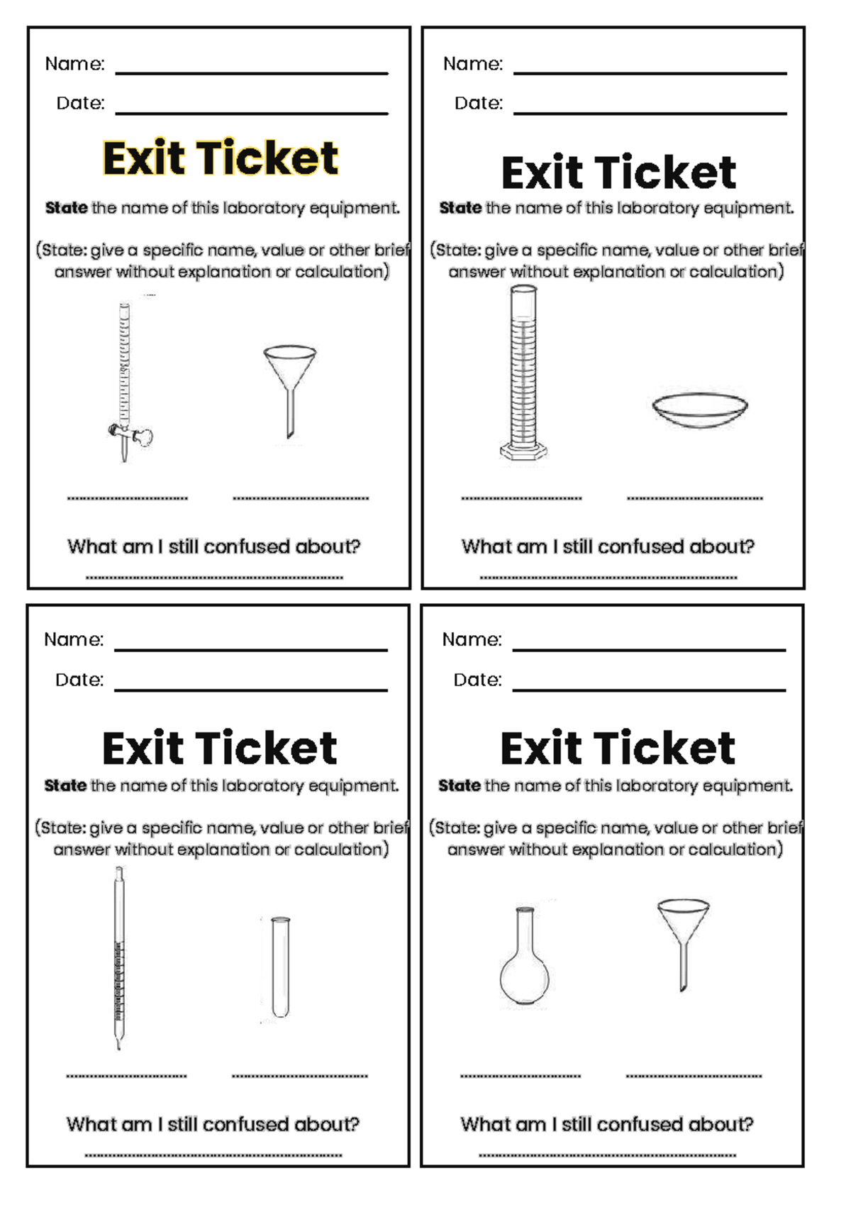 G9 Lab Equipment Exit Ticket - Quiz on Lab Tools and Confusions - Studocu