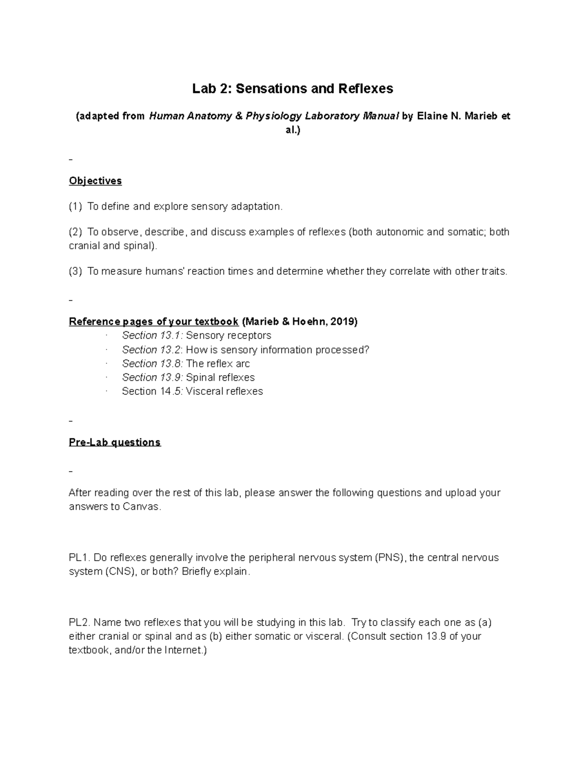 Lab 2: Sensations and Reflexes - Exploring Neural Responses in Action ...