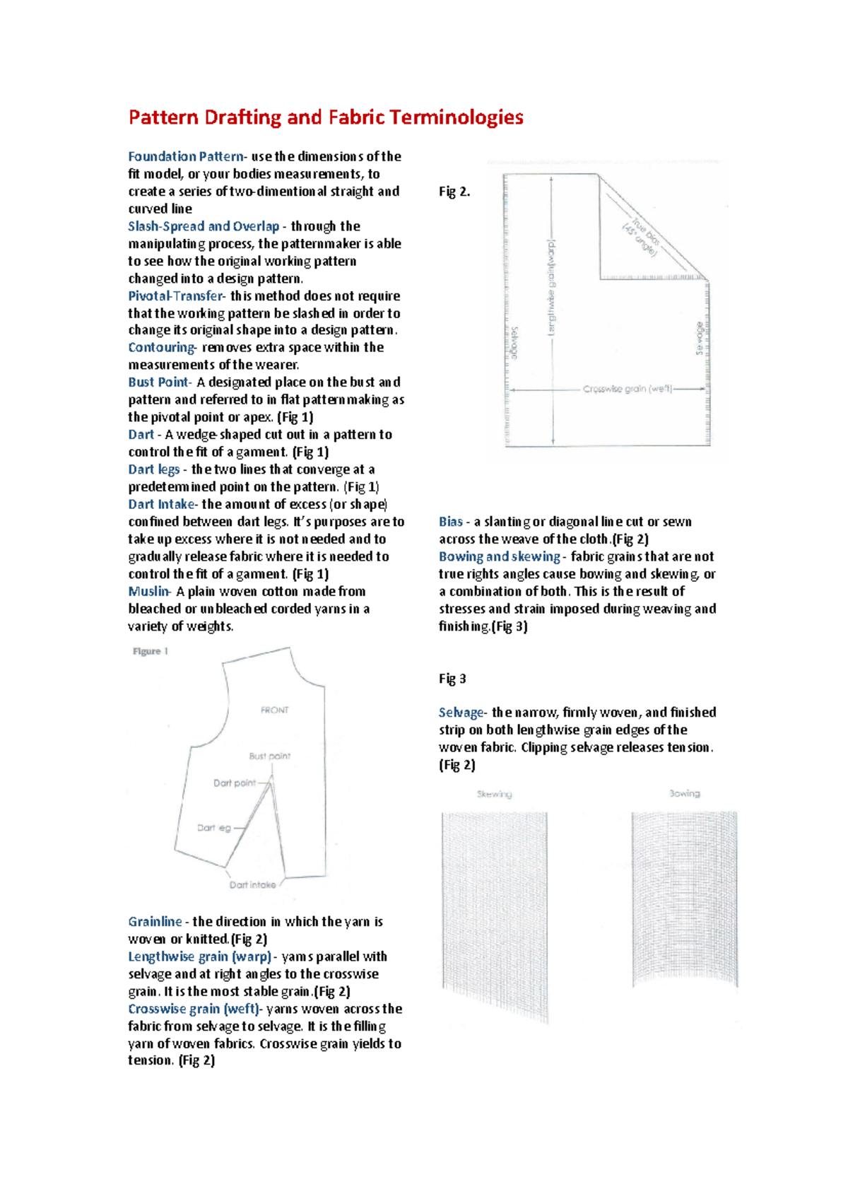 Pattern Drafting Notes - Pattern Drafting and Fabric Terminologies ...