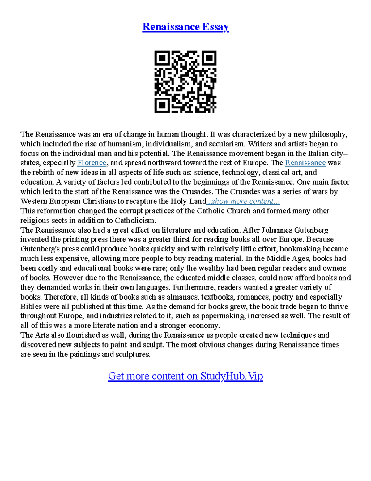 Renaissance Essay Topics: Exploring Key Themes and Ideas - Studocu