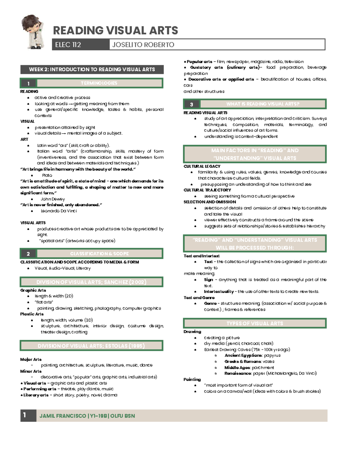 Reading Visual Arts: ELEC 112 Week 2 Overview and Terminologies - Studocu