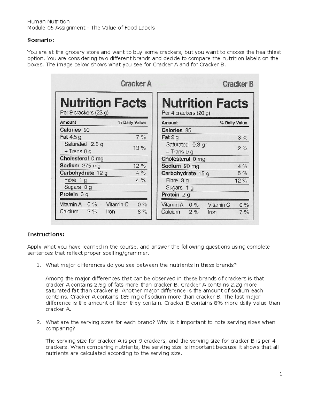 Module 06 Assignment: Analyzing Food Labels in Nutrition 051022 - Studocu