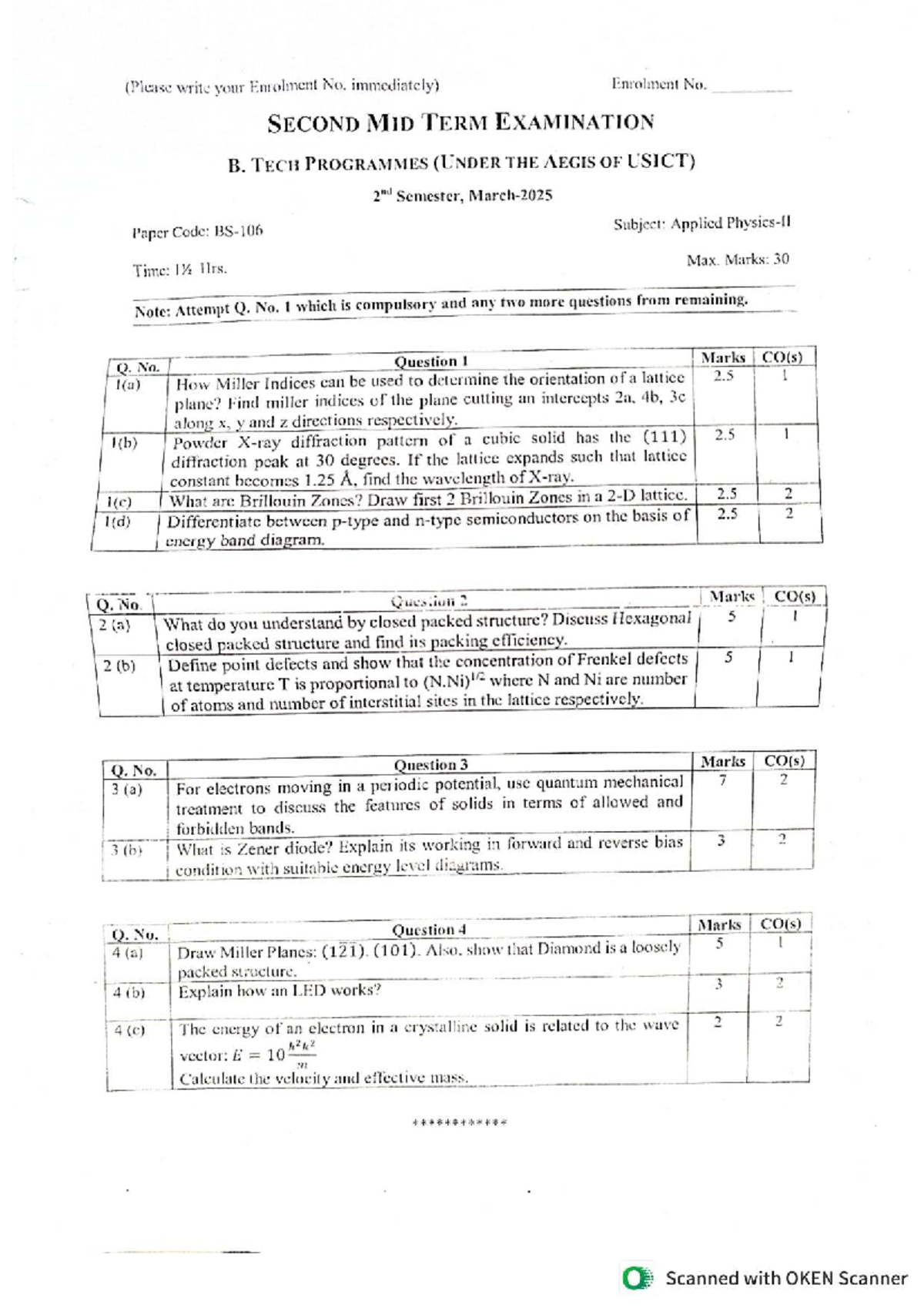 Applied Physics 2: Midterm & End Term Exam Papers (B. Tech) - Studocu