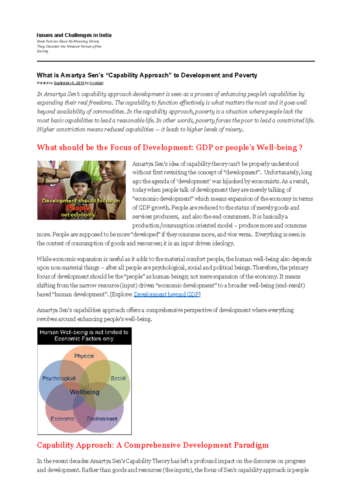 CAP 101: Understanding Amartya Sen’s Capability Approach in India - Studocu