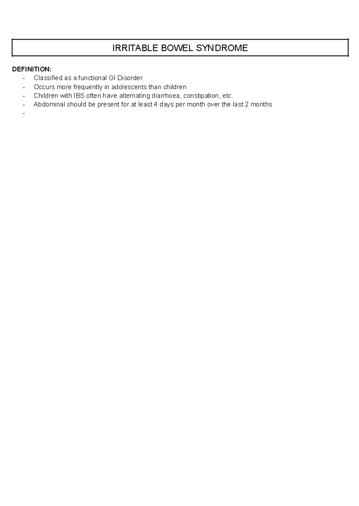 Iritable Bowel Syndrome - Medical Surgical Nursing - IRRITABLE BOWEL ...